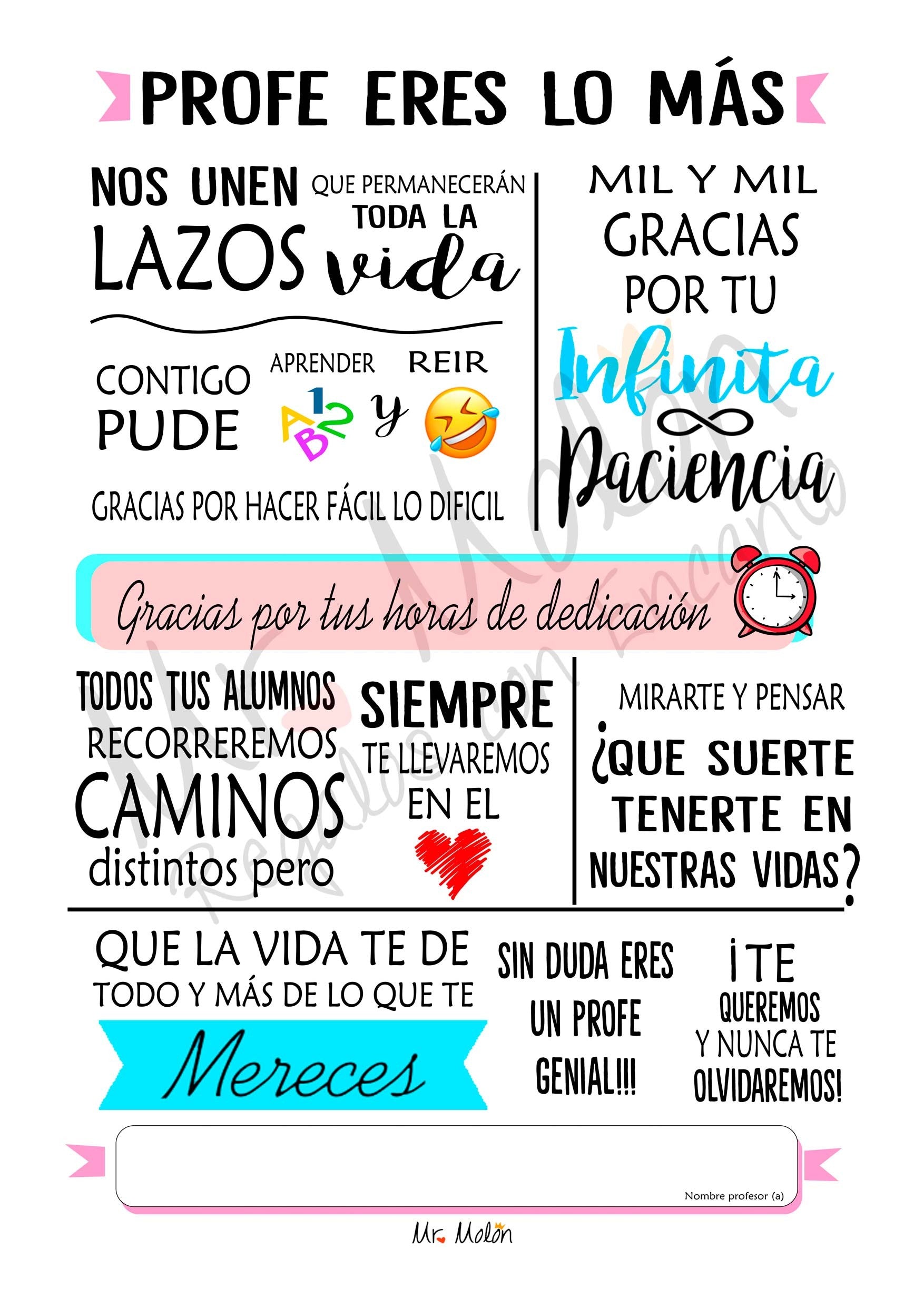 Lamina A3 "Profe eres lo más " – Mr. Molón